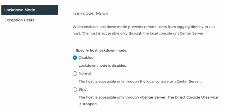ESXi Lockdown Mode – VM Infrastructure